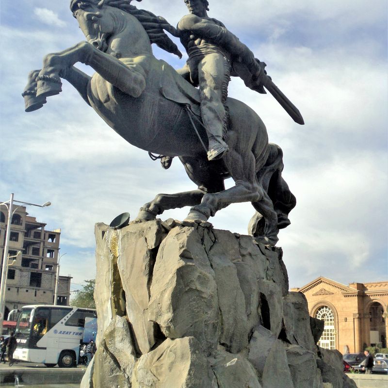 The statue of David of Sasun - Bronze equestrian monument at Railway ...